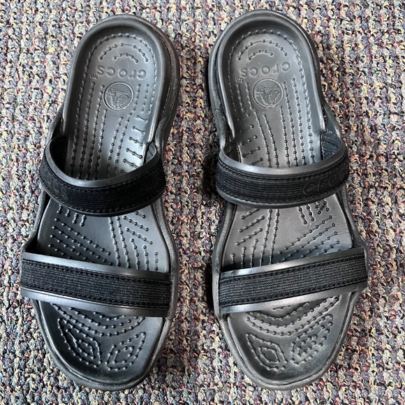 CROCS | Shoes | Crocs Double Strap Slide Sandals Black 7 | Poshmark